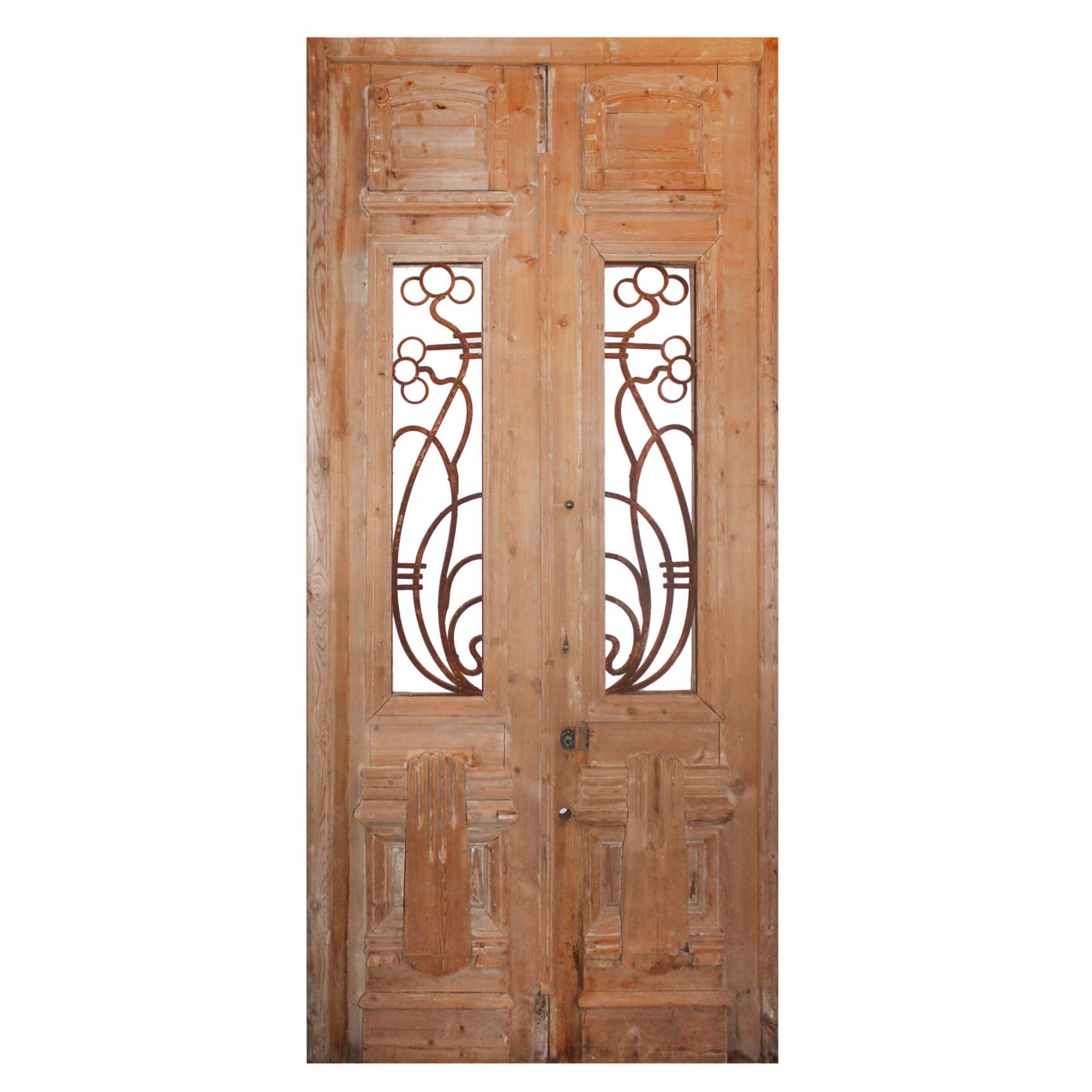 Reclaimed Pair of Antique French Colonial 43” Door Pair with Iron Inserts