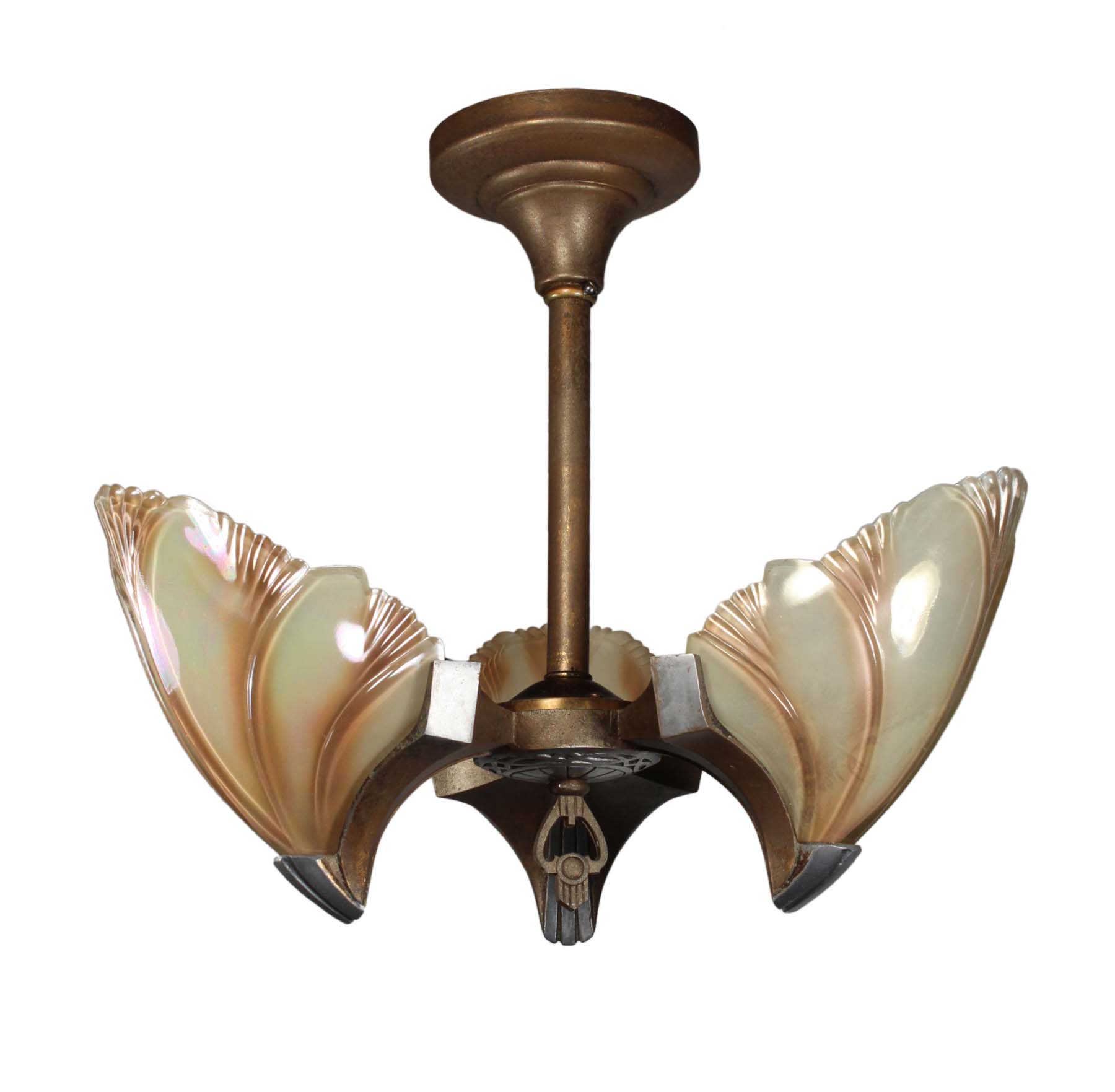 Antique Art Deco Batwing Slip Shade Flush Mount Chandelier