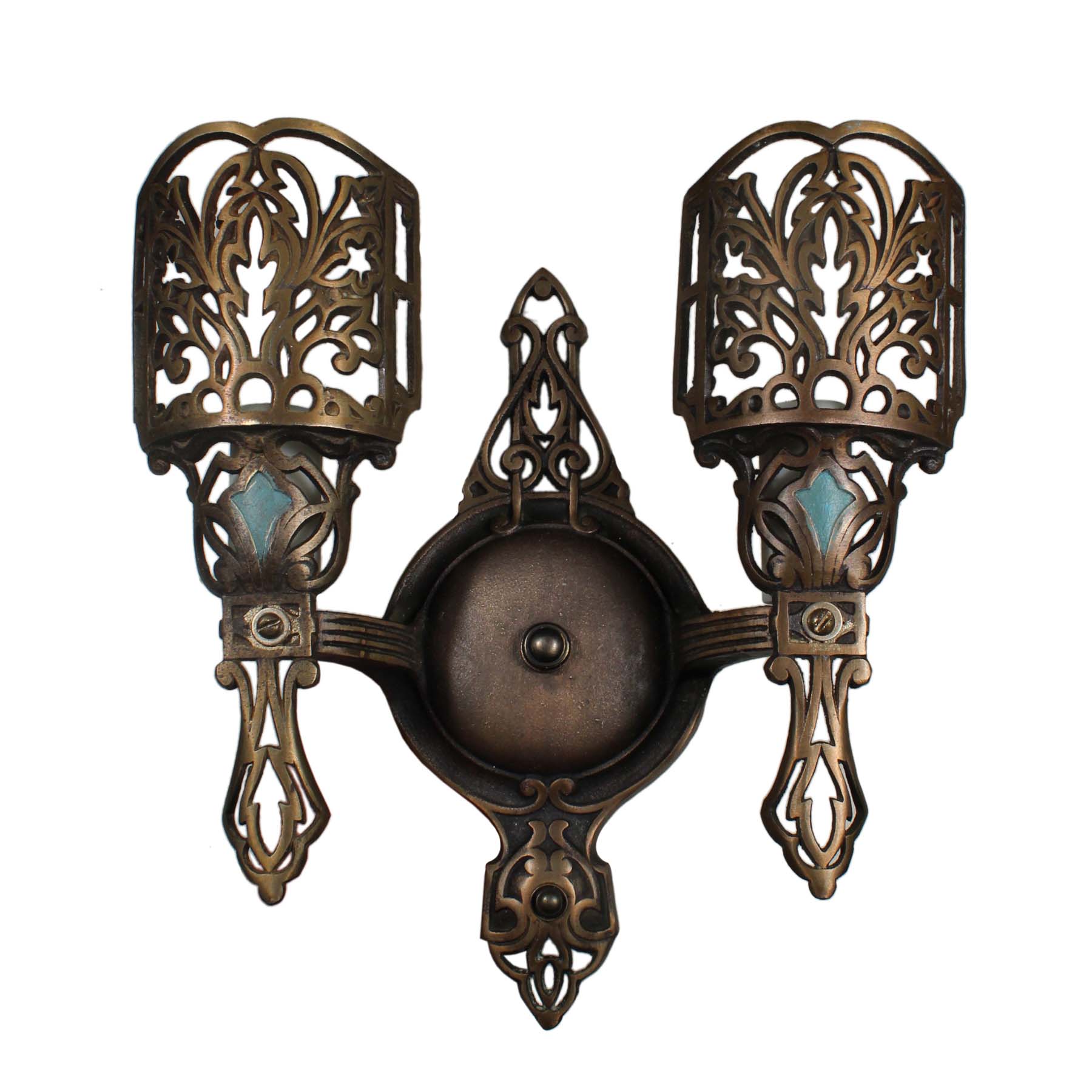Antique Cast Double-Arm Bronze Sconce, c. 1920