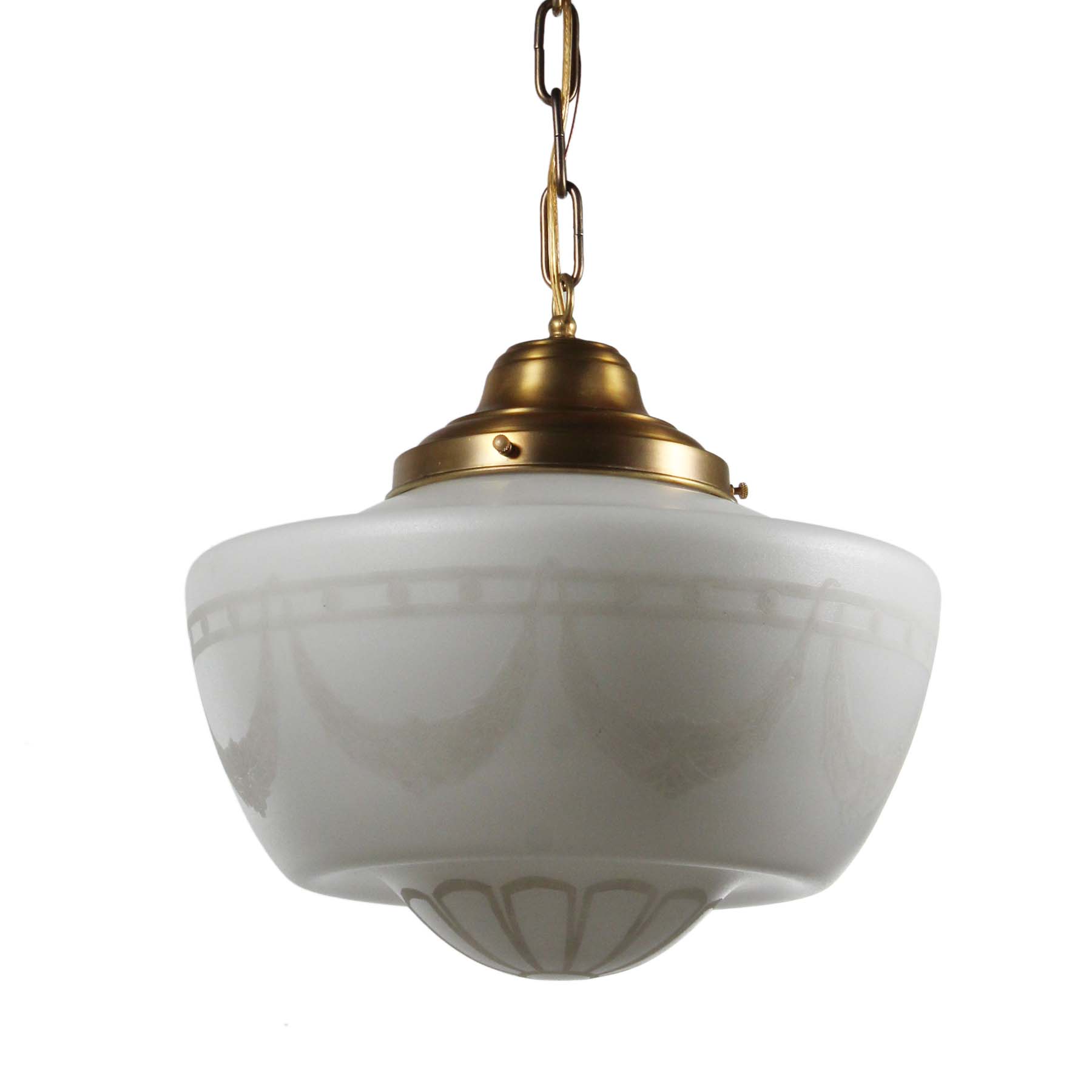 Antique Neoclassical Pendant Lights with Acid Cut-Back Shades