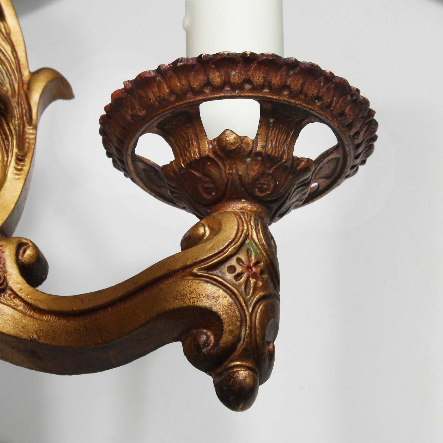 Neoclassical Double Arm Sconces with Original Polychrome, Antique Lighting