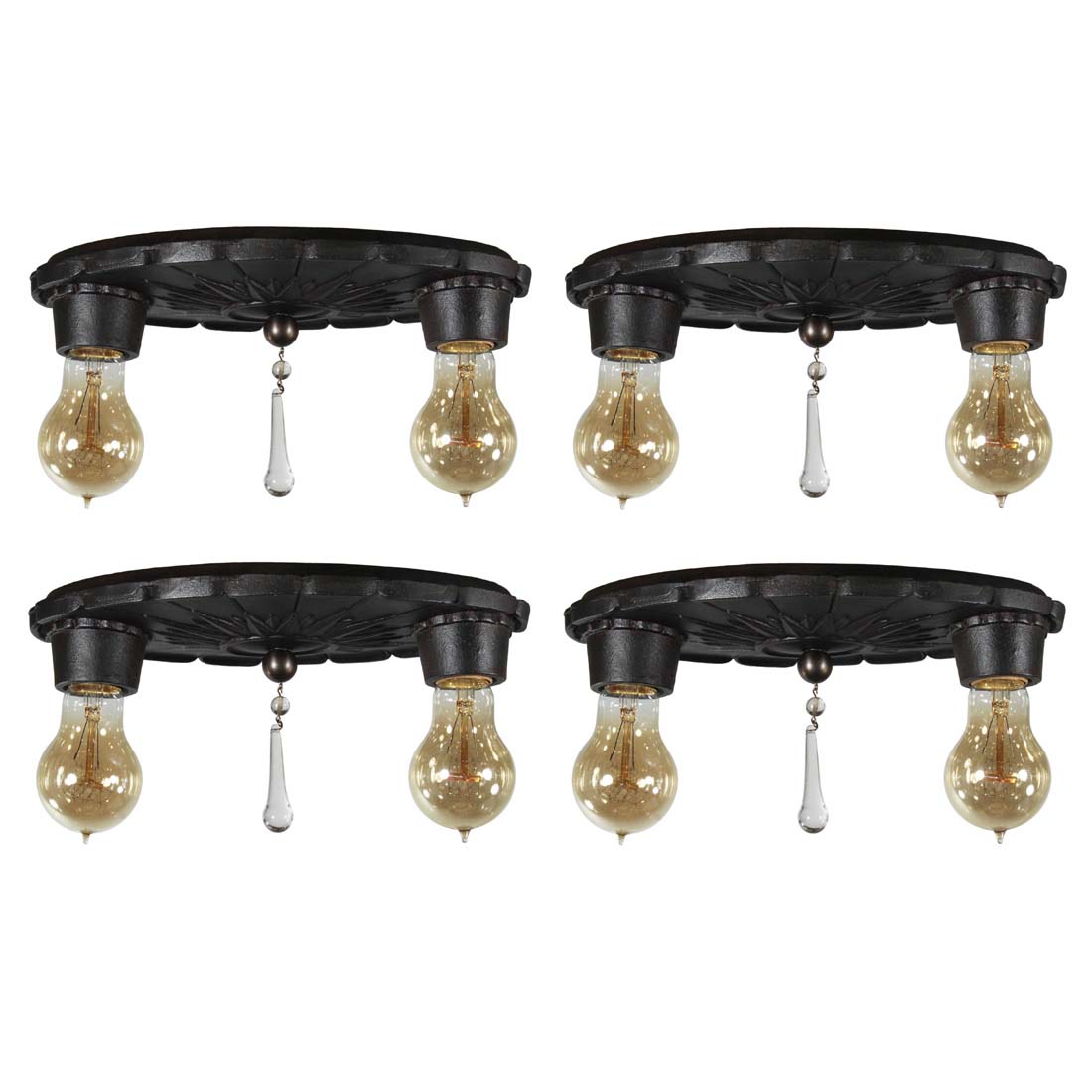 SOLD Matching Antique Two-Light Cast Iron Flush Mount Fixtures, Radiant ...
