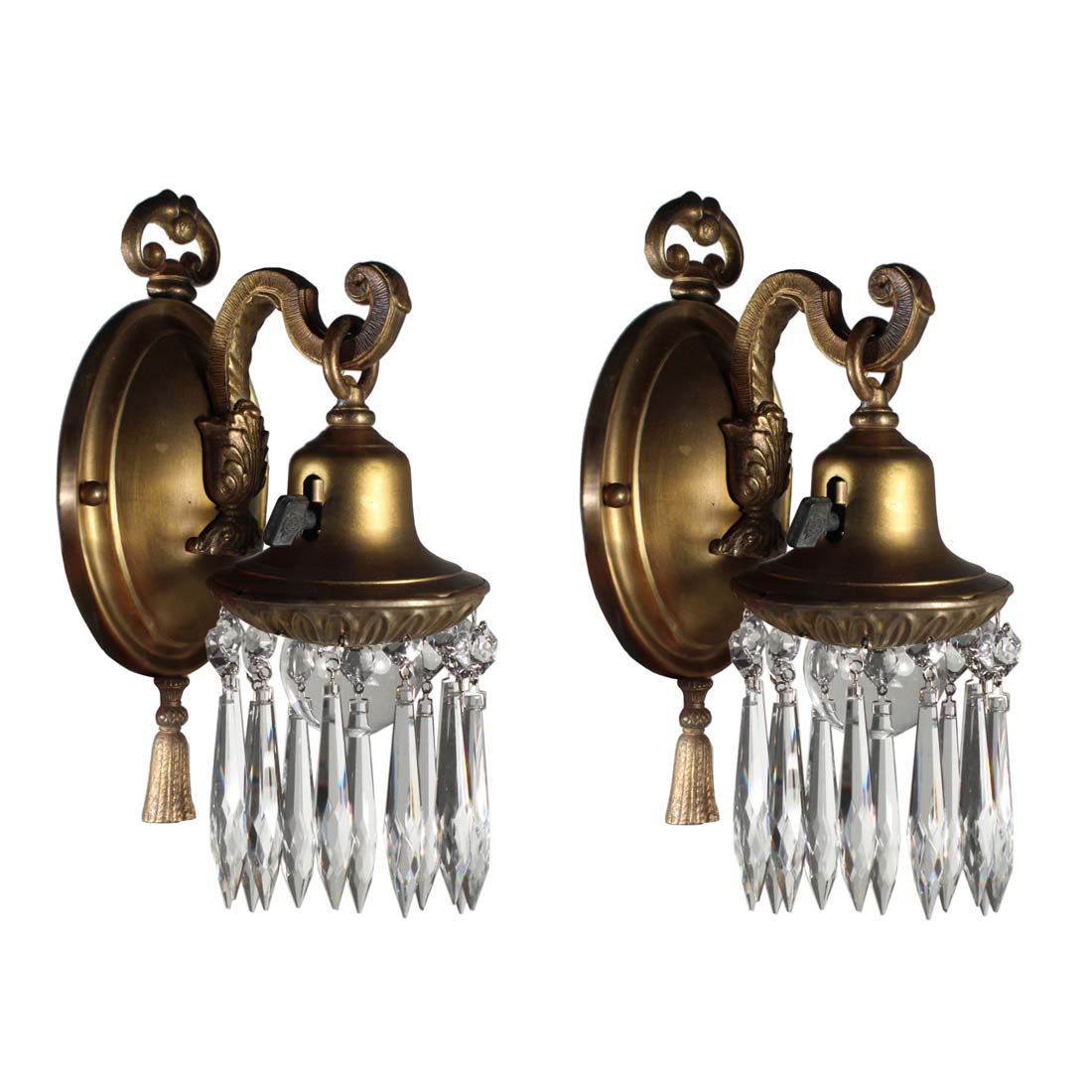 SOLD Pair of Antique Brass Neoclassical Sconces with Prisms - Archived ...
