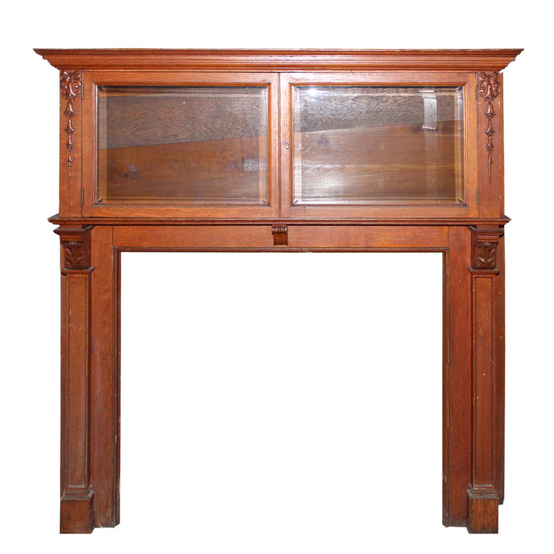 SOLD Antique Oak Bookcase Mantel, Beveled Glass - Architectural ...