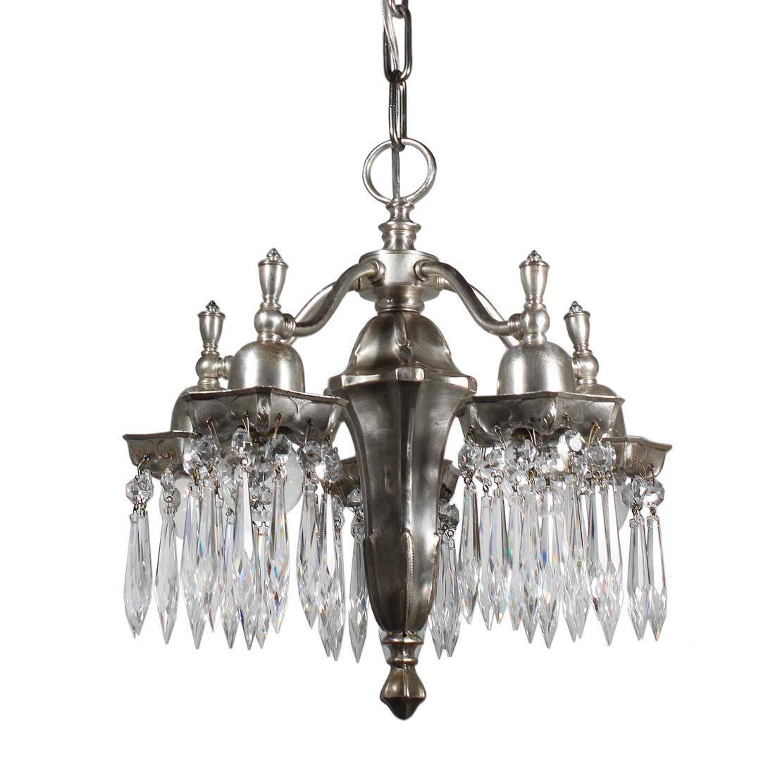 SOLD Antique Neoclassical Silver Plate Chandelier with Prisms - Antique ...