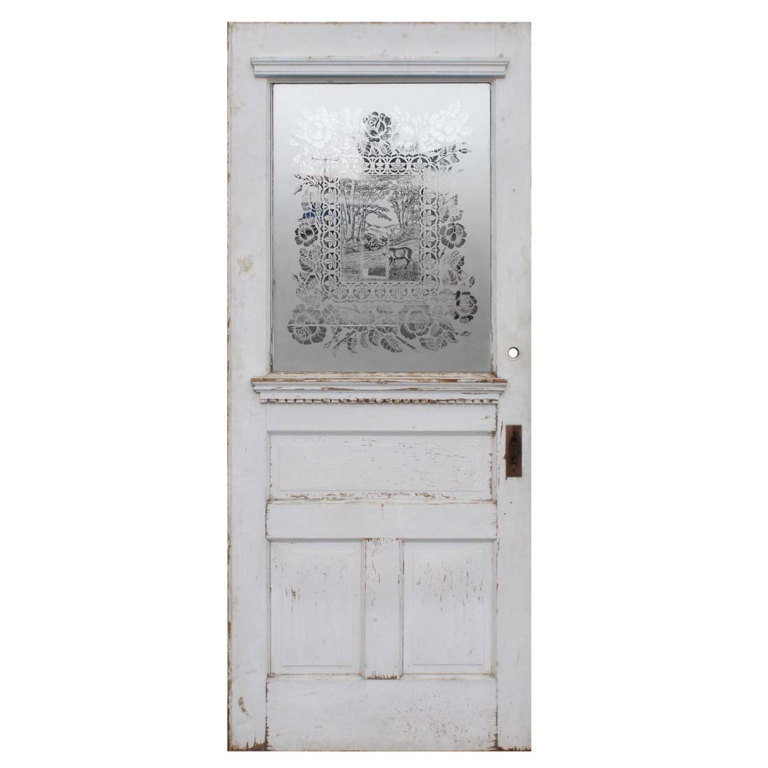 Reclaimed 32 Door With Figural Acid Etched Glass Bucks