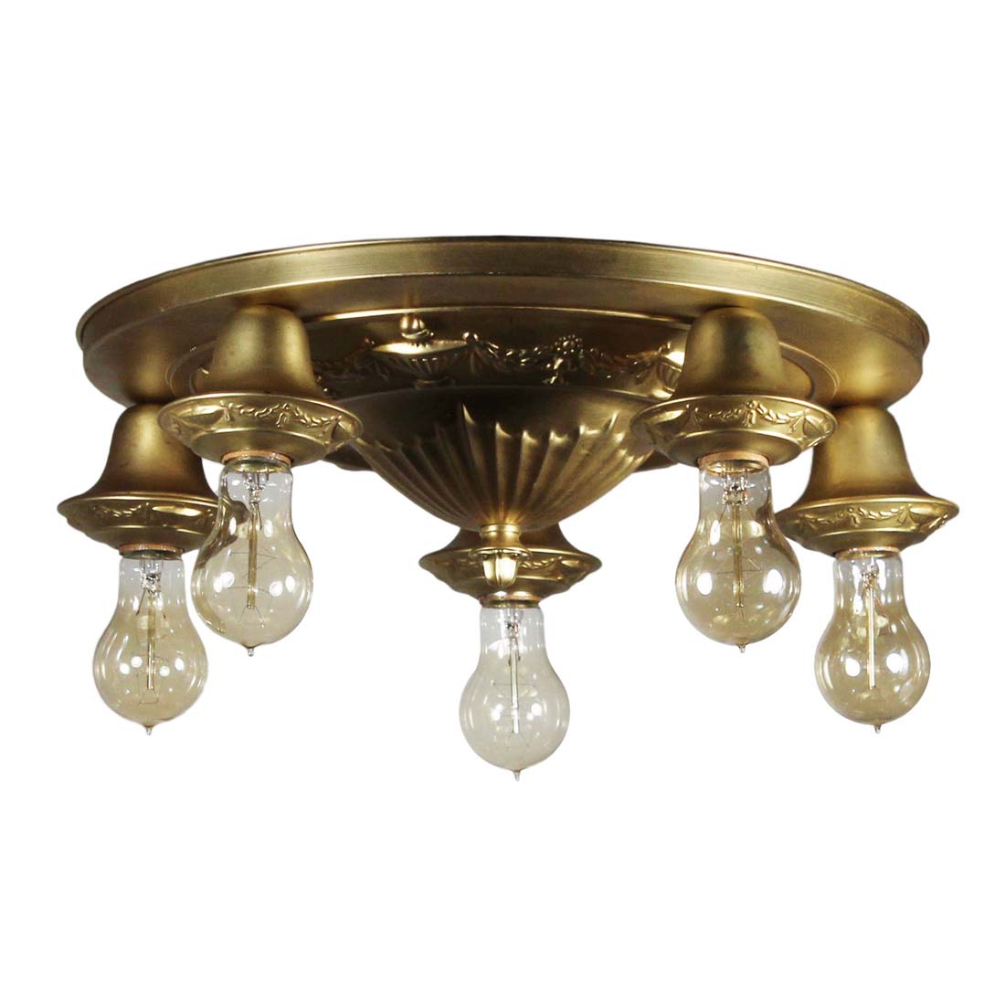 SOLD Antique Brass Five-Light Flush Mount Fixture, Neoclassical ...