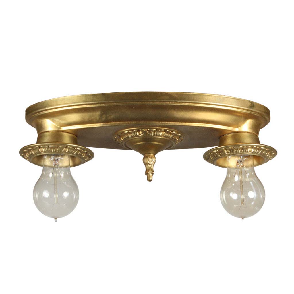 Neoclassical Flush Mount Fixtures in Brass, Antique Lighting