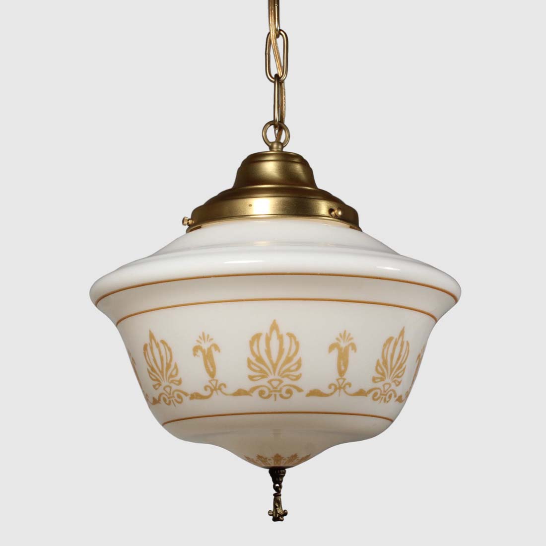 Large Antique Neoclassical Pendant Light Fixture with Original Glass Shade