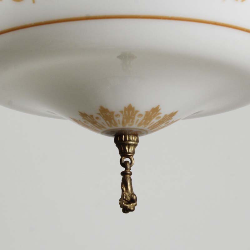 Large Antique Neoclassical Pendant Light Fixture with Original Glass Shade