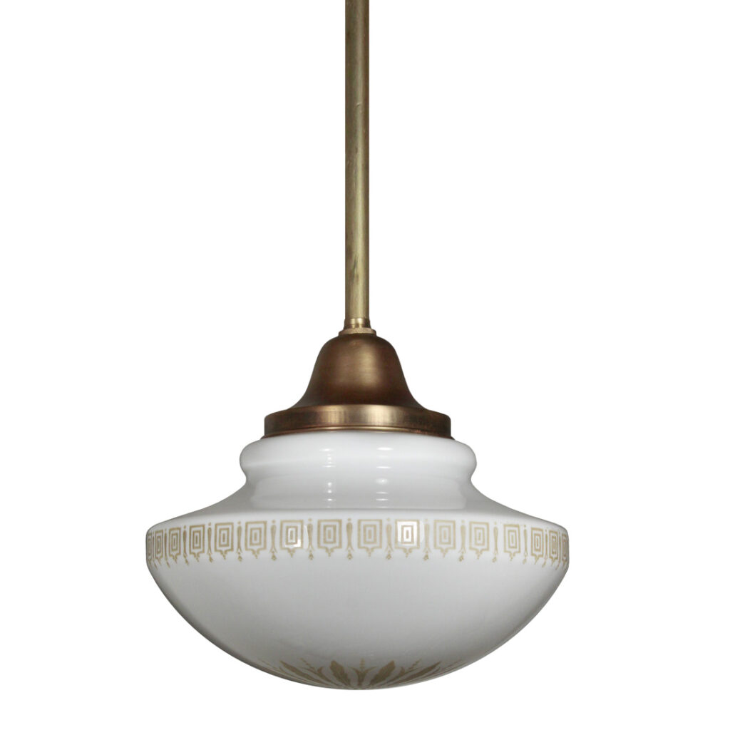 Large Antique Neoclassical Pendant Light Fixture with Original Glass Shade