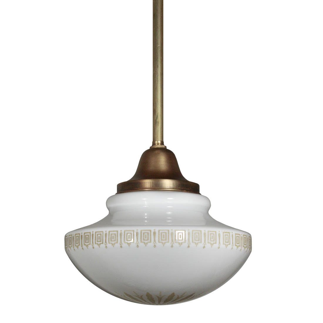 Large Antique Neoclassical Pendant Light Fixture with Original Glass Shade