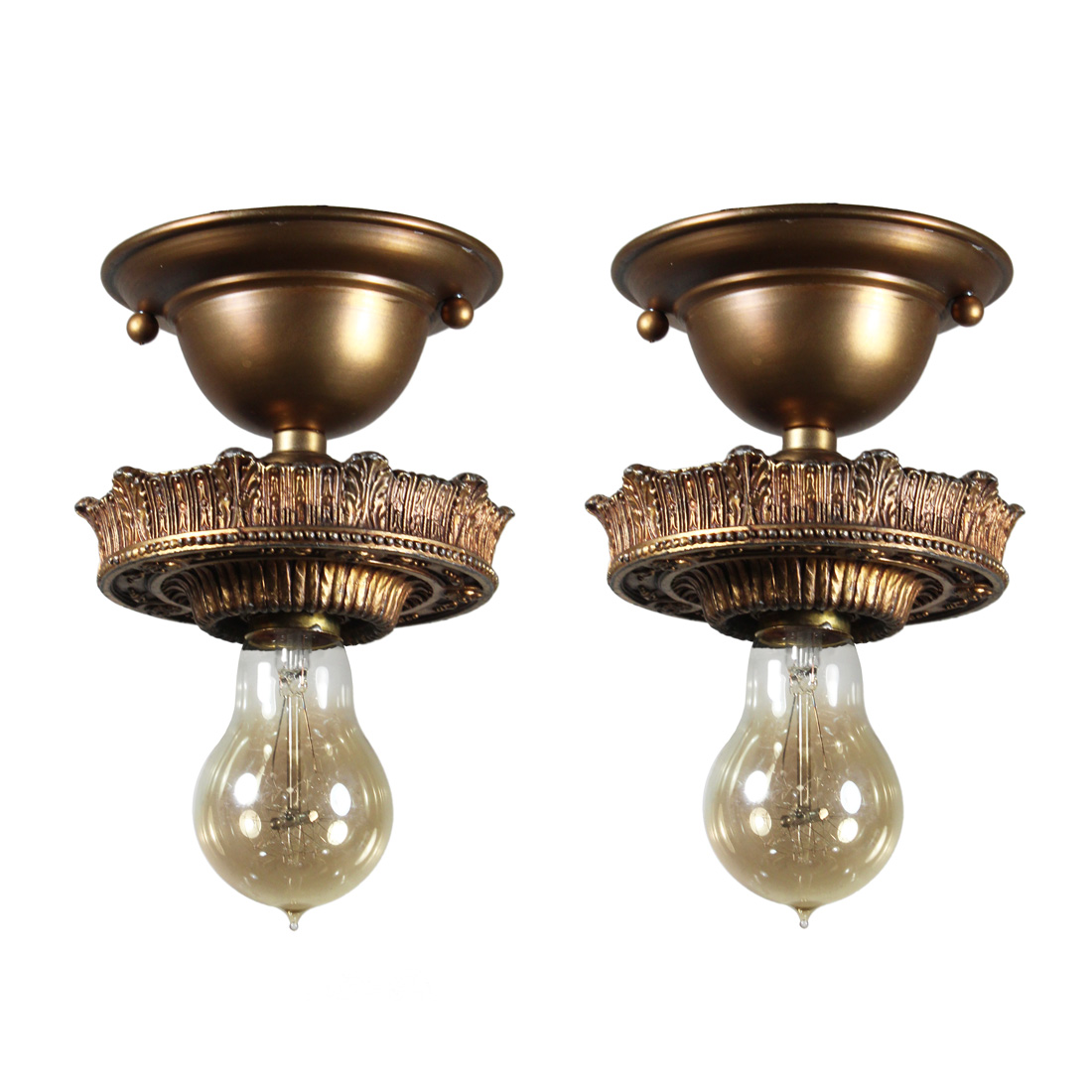 Wonderful Antique Exposed Bulb Cast Iron Flush Mount Fixture, Original ...