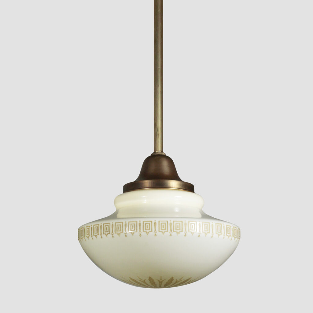 Large Antique Neoclassical Pendant Light Fixture with Original Glass Shade