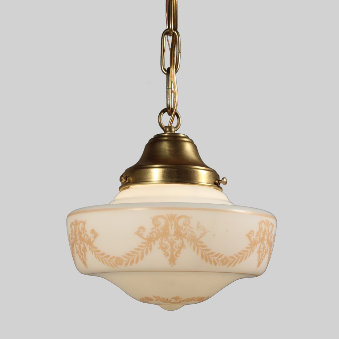 Large Antique Neoclassical Pendant Light Fixture with Original Glass Shade