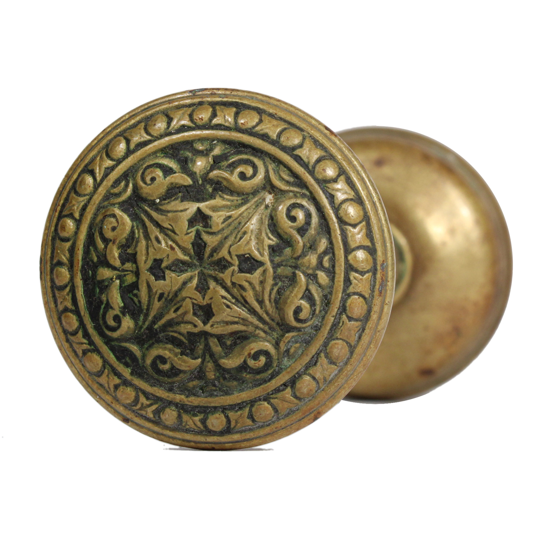 Antique Exterior Cast Bronze Door Knob Set, "Albany" c. 1900