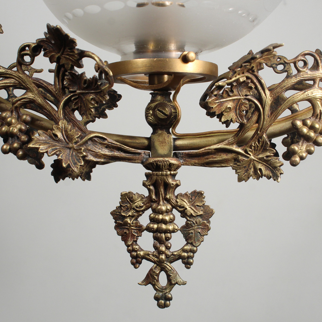 Antique Brass Gas Pendant Light, Late 19th Century