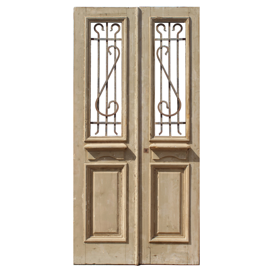 Reclaimed Pair of 44” French Colonial Doors with Iron Inserts - Doors ...