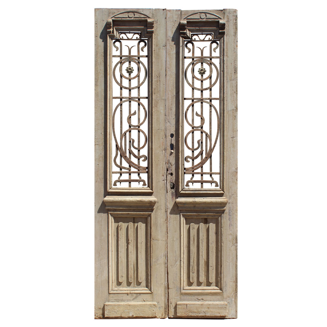 Pair of Antique 43” French Colonial Doors with Iron Inserts - Doors ...