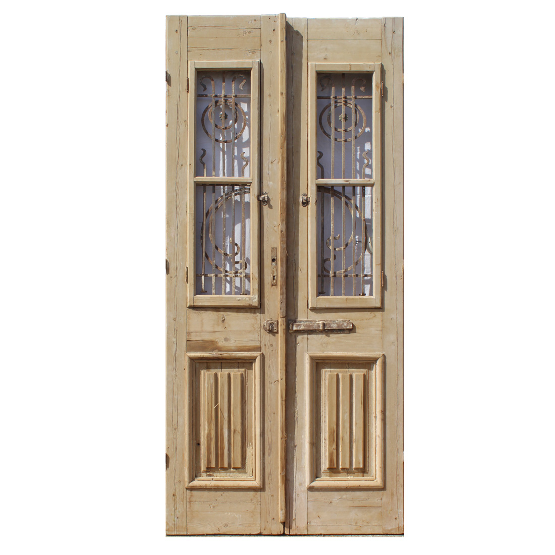 Pair of Antique 44” French Colonial Doors with Iron Inserts - Doors ...