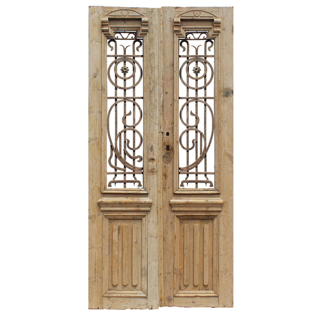 Reclaimed Pair of Antique 42” French Colonial Doors with Iron Inserts ...