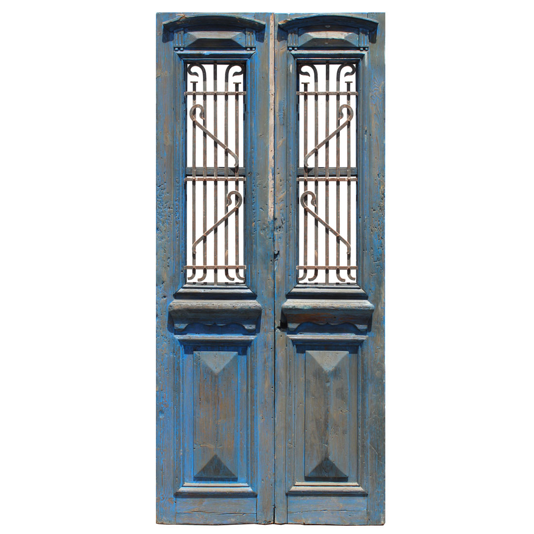 Salvaged Pair of 41” French Colonial Doors with Iron Inserts, Antique ...