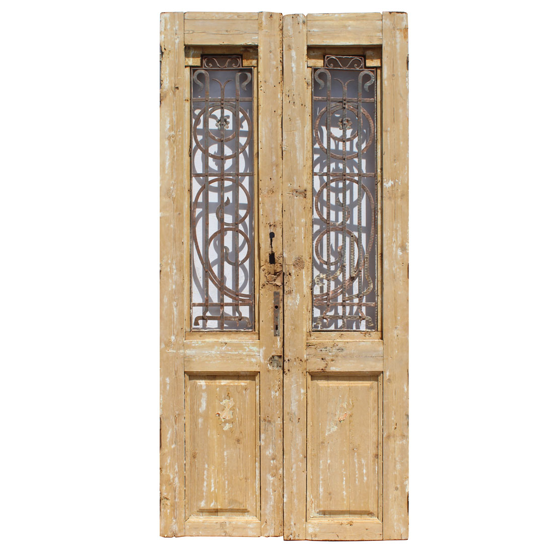 Reclaimed Pair of Antique 42” French Colonial Doors with Iron Inserts ...