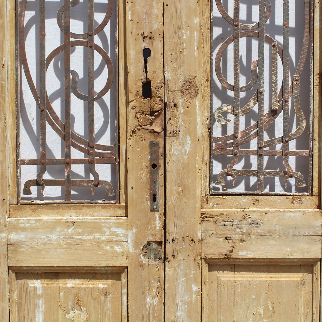 Reclaimed Pair of Antique 42” French Colonial Doors with Iron Inserts ...