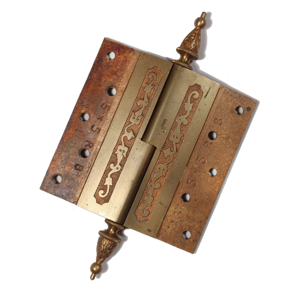 Pair of Antique Decorative Cast Iron 4.5” Hinges, Bronze Wash