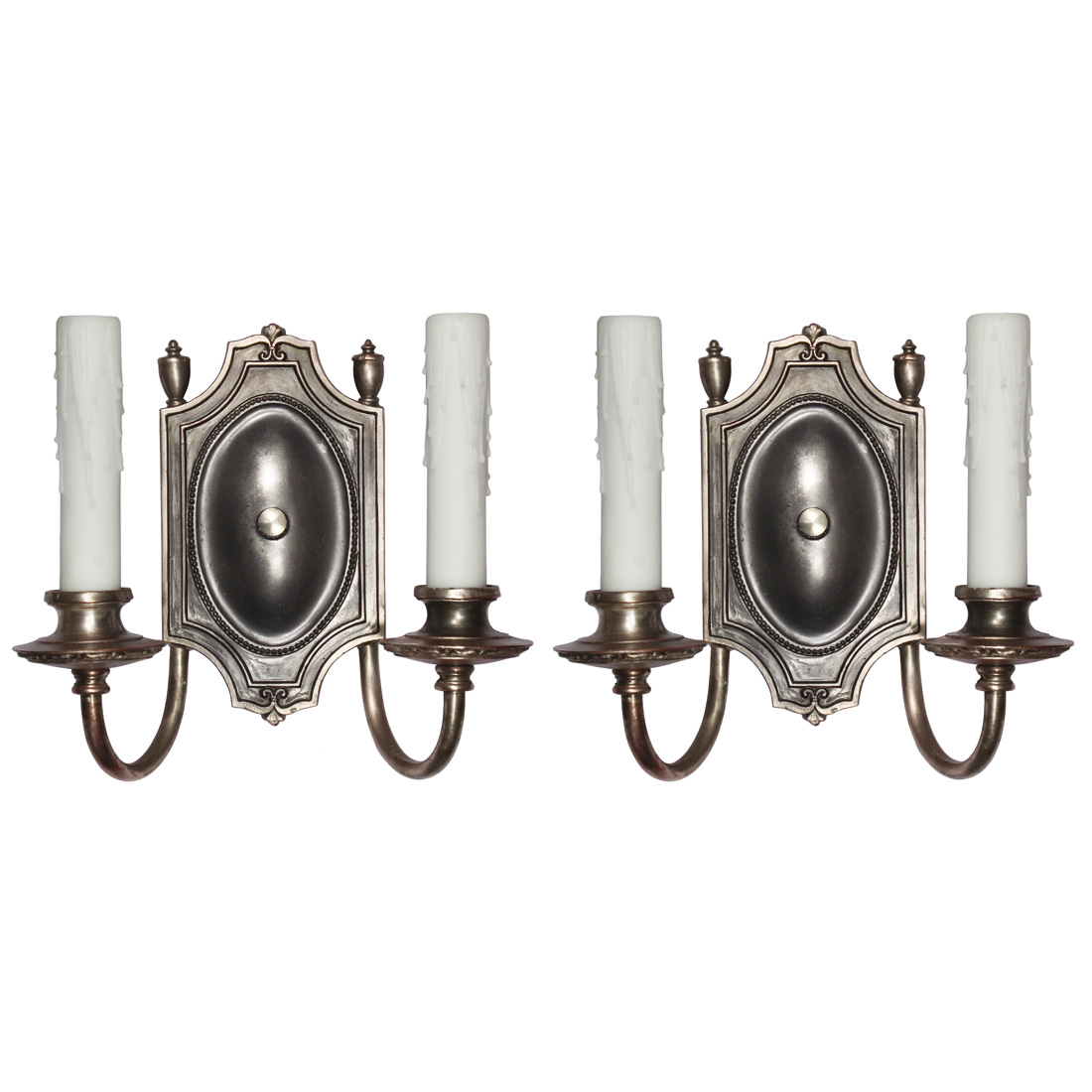Pair of Antique Adam Style Single Arm Sconces, Silver Plate over Pewter ...