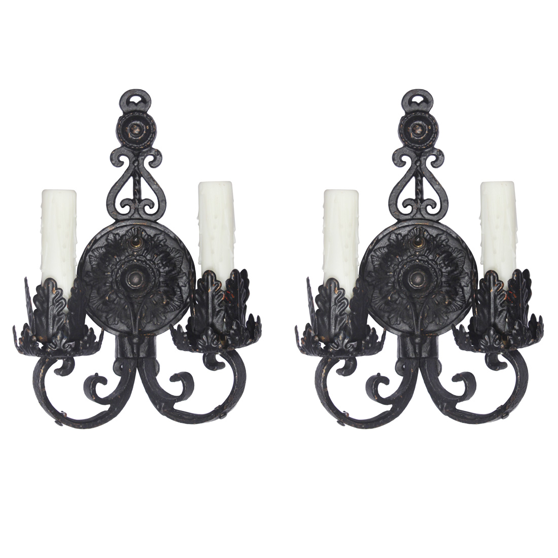 Antique Cast Iron Double-Arm Sconce Pair , c. 1920 - Antique Lighting ...