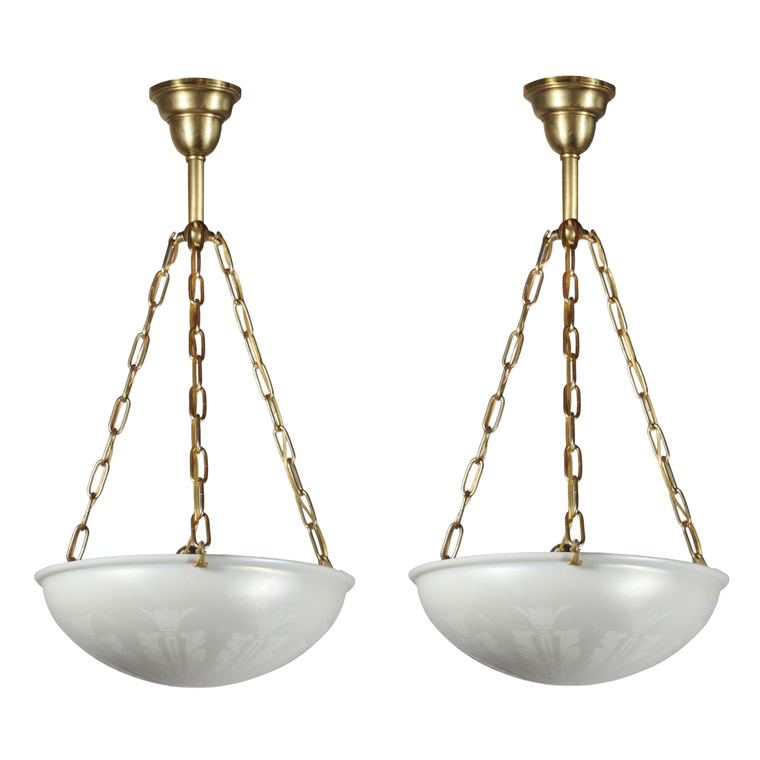 Matching Antique Calcite Inverted Dome Chandeliers, Steuben - Antique ...
