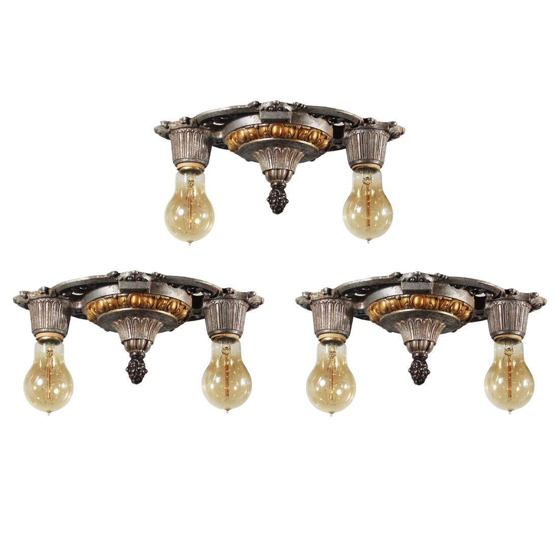 SOLD Matching Antique Two-Tone Flush Mount Fixtures, Riddle Co ...