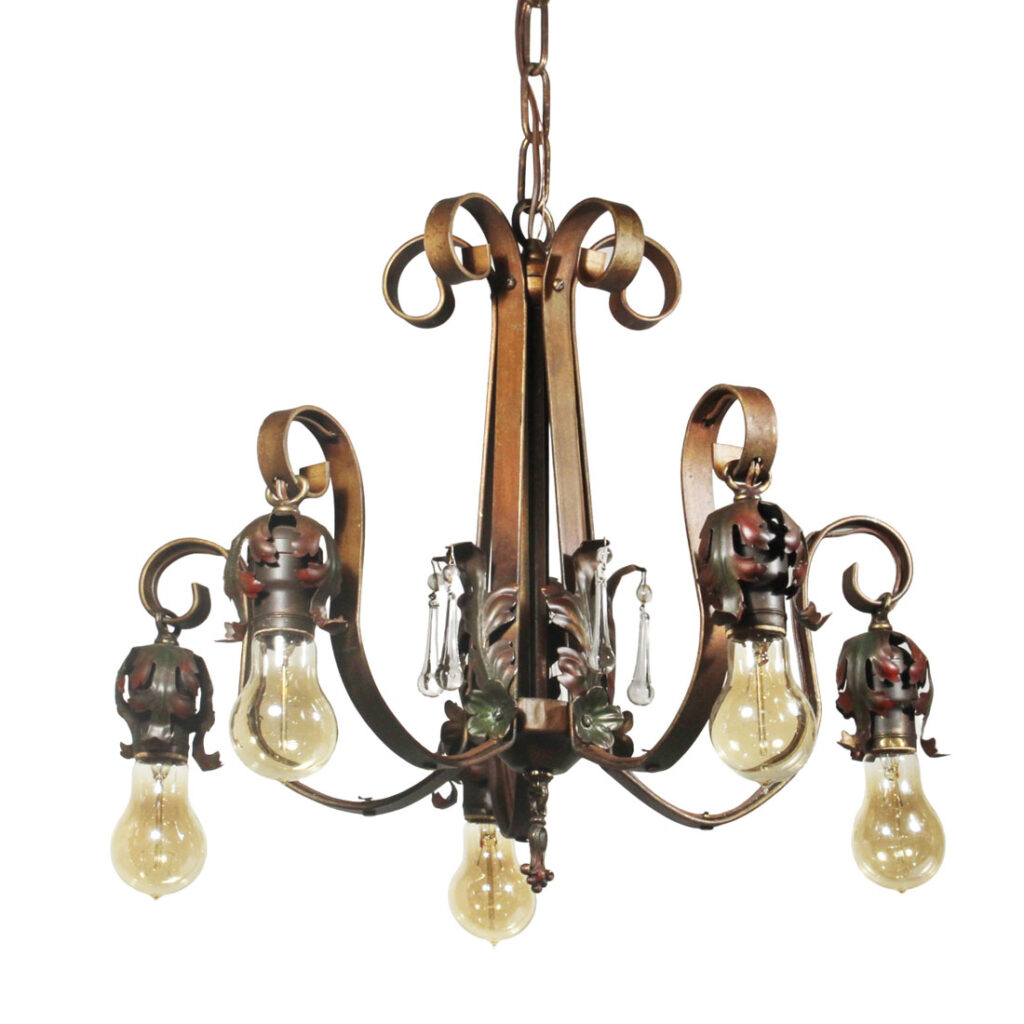 Antique Cast Iron Exposed Bulb Chandelier, Polychrome - Antique ...
