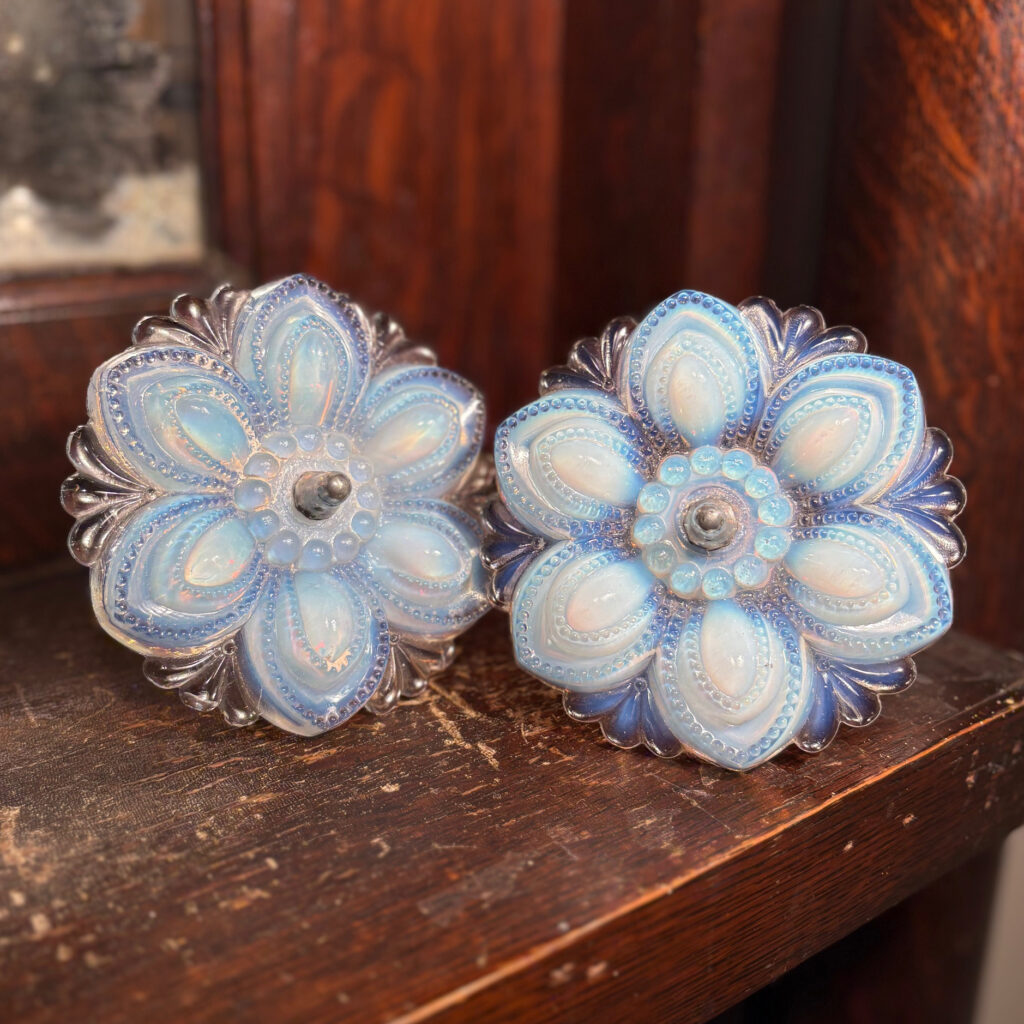 Antique Pair of Opalescent Curtain Tie-Backs, Flower