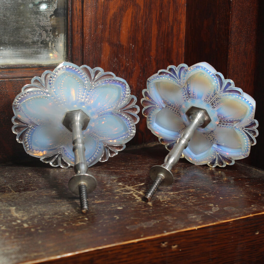 Antique Pair of Opalescent Curtain Tie-Backs, Flower